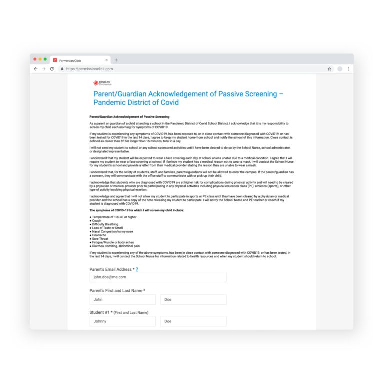 COVID-19 Screening Forms – Permission Click